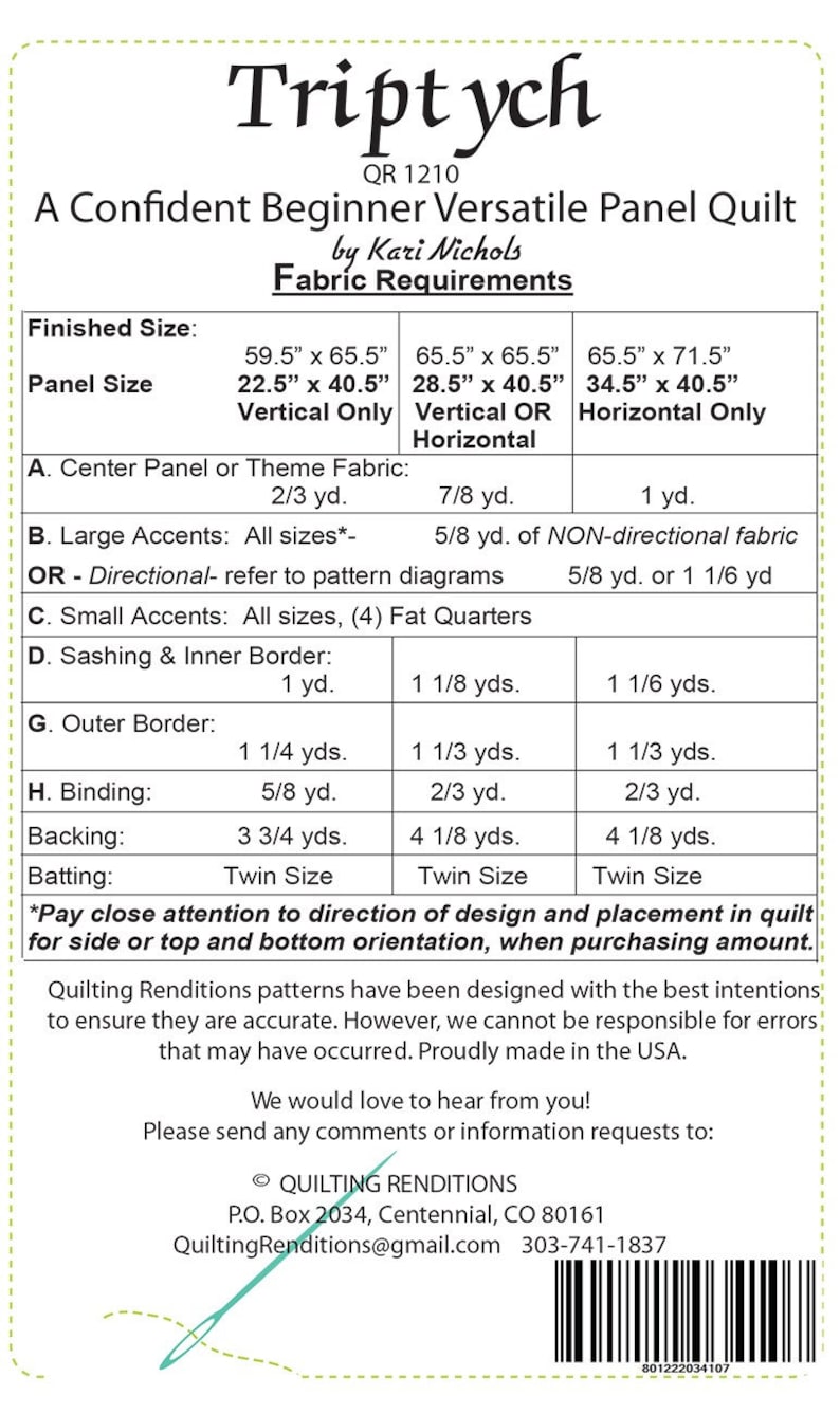 Triptych-quilt Pattern-quilting Renditions-panel Quilt Pattern - Etsy
