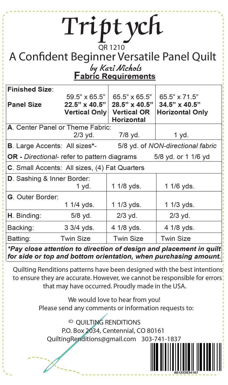 Triptych-quilt Pattern-quilting Renditions-panel Quilt Pattern - Etsy
