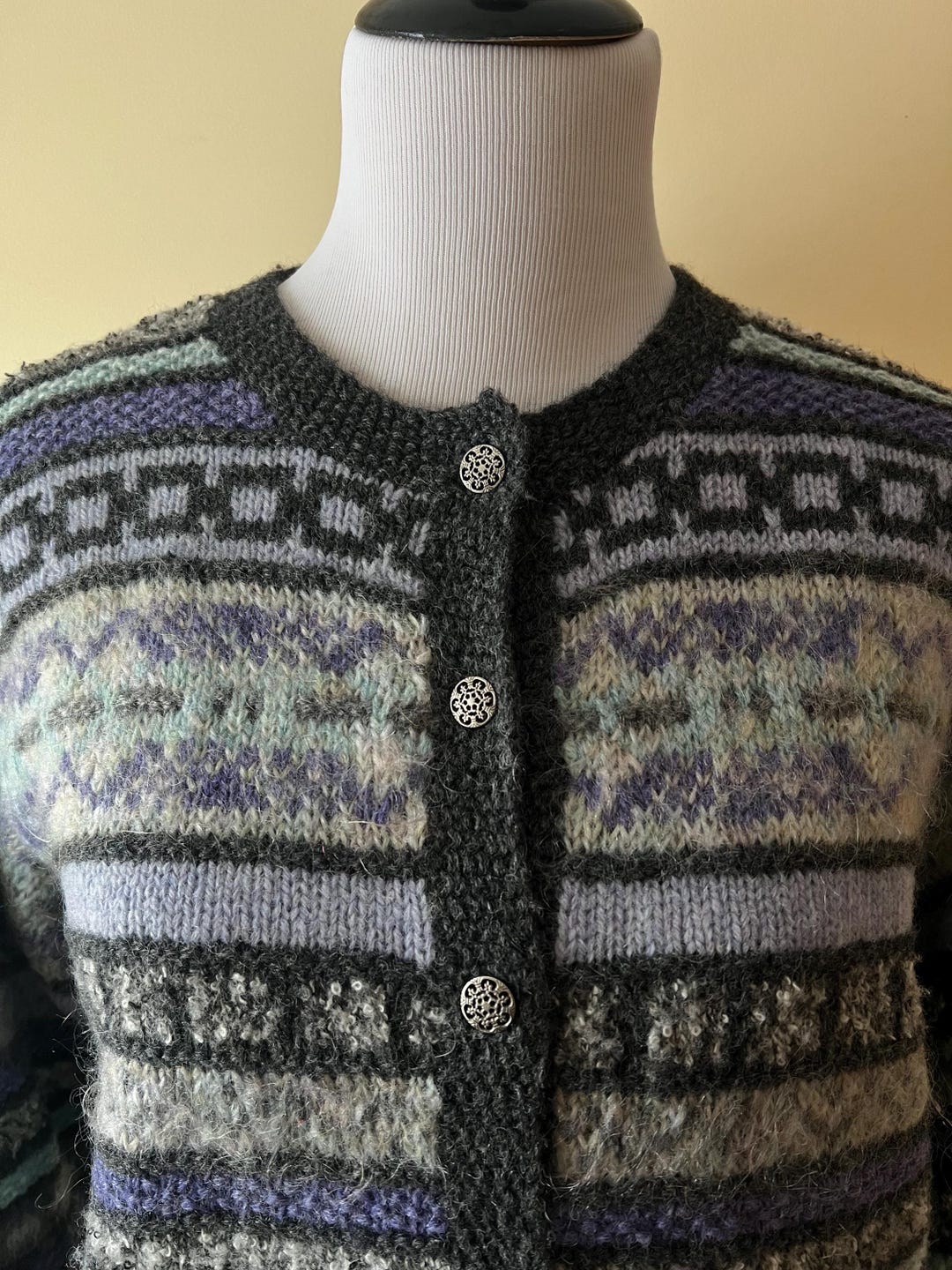 Hand Knit Colorwork Cardigan, Vintage, Size L - Etsy