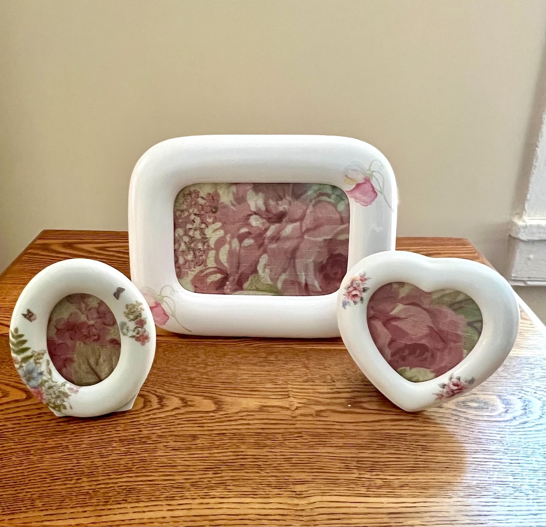 Trio of Vintage White Ceramic Picture Frames With Floral Designs - Etsy