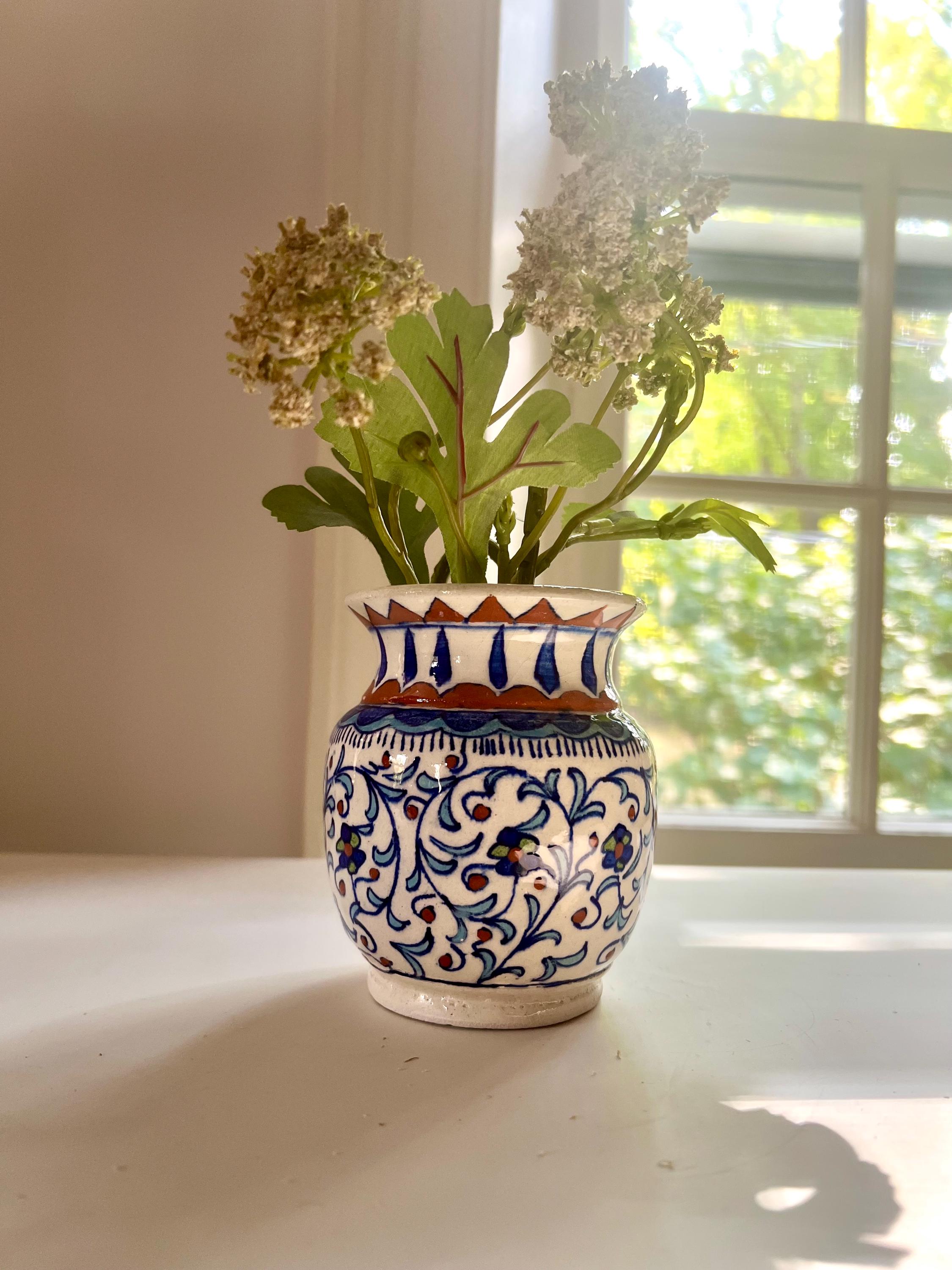 Vintage Blue Floral Studio Pottery Vase - Etsy
