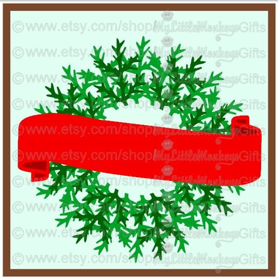 Wreath With Ribbon Banner Customize With Name or Greeting | Etsy