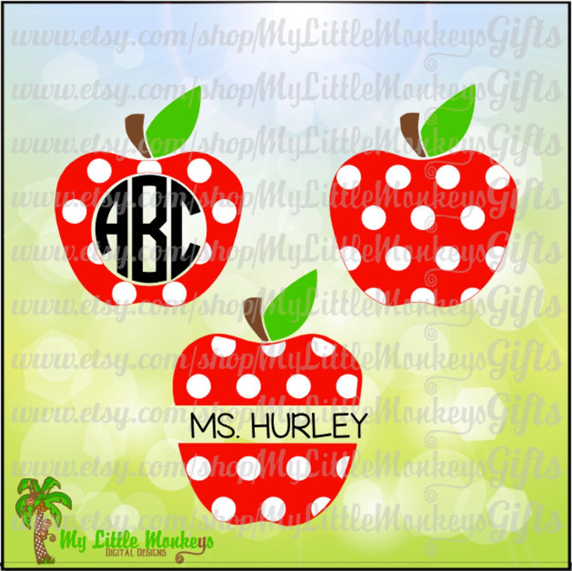 Polka Dot Apple Split and Polka Dot Apple Monogram Base | Etsy
