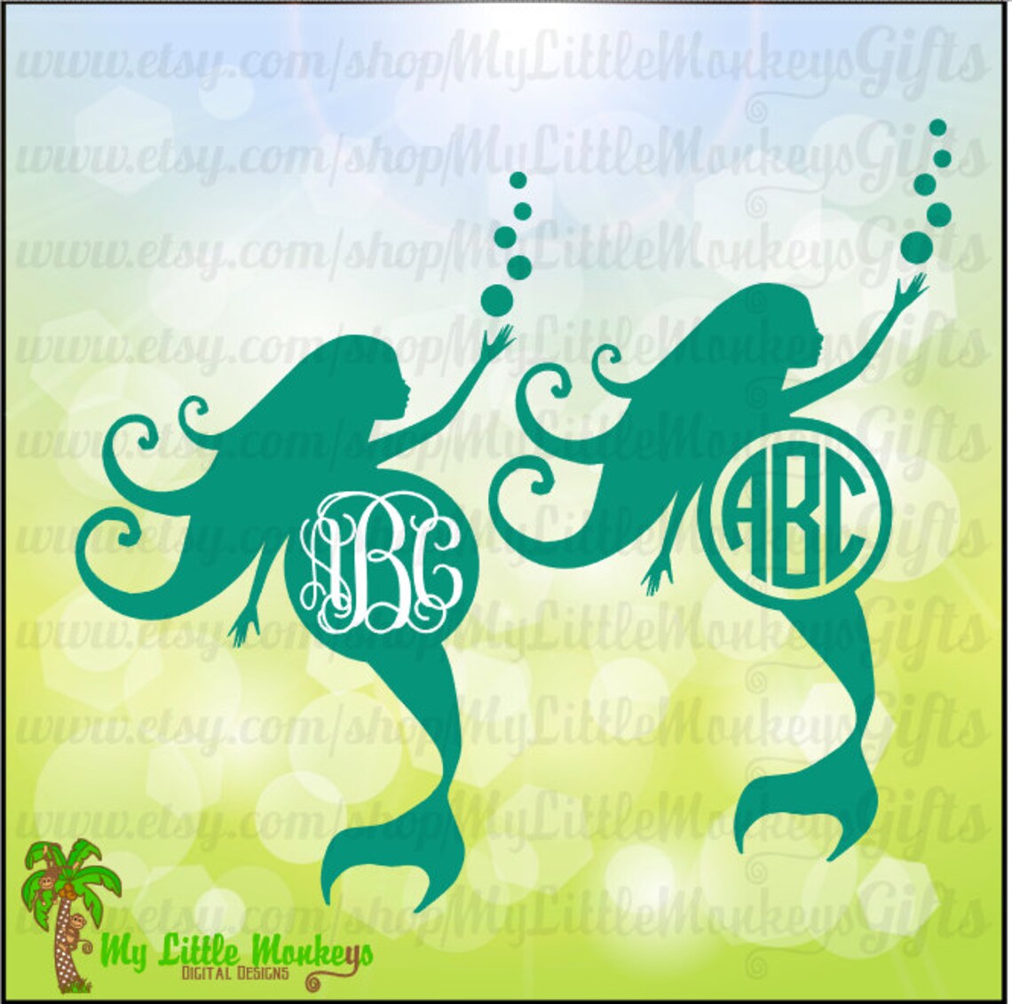 Monogram Mermaid Silhouette Monogram Base Designs Digital - Etsy