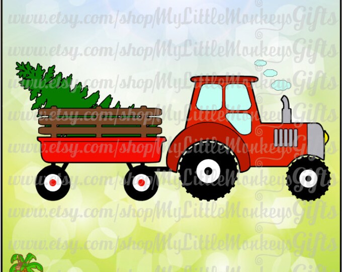 Tractor With Wagon and Tree Design Digital Cut File Clipart - Etsy