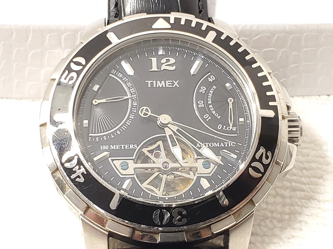 Vintage Timex Automatic Power Reserve Date Men's Black Dial Watch ...