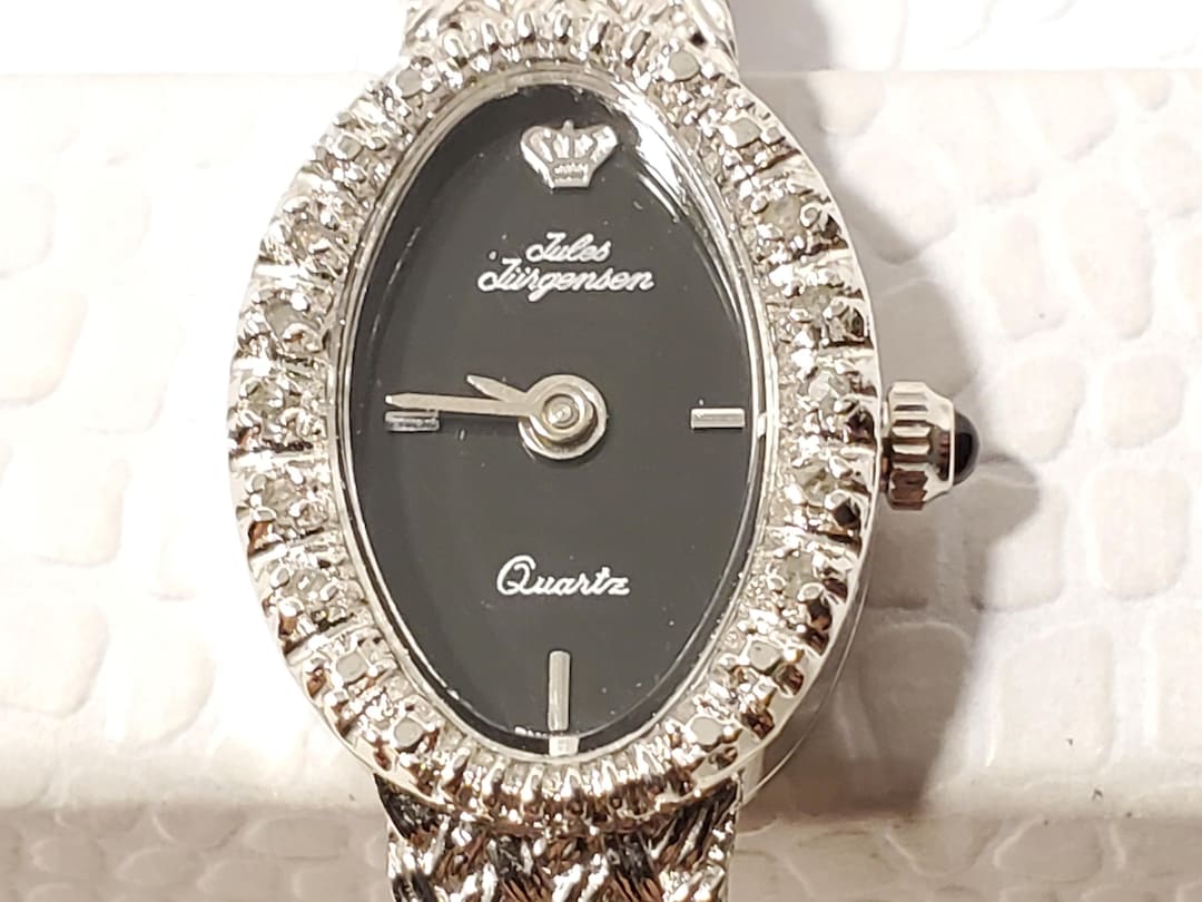 Vintage Jules Jurgensen Women's Watch Diamonds Bezel Black Dial 4 ...