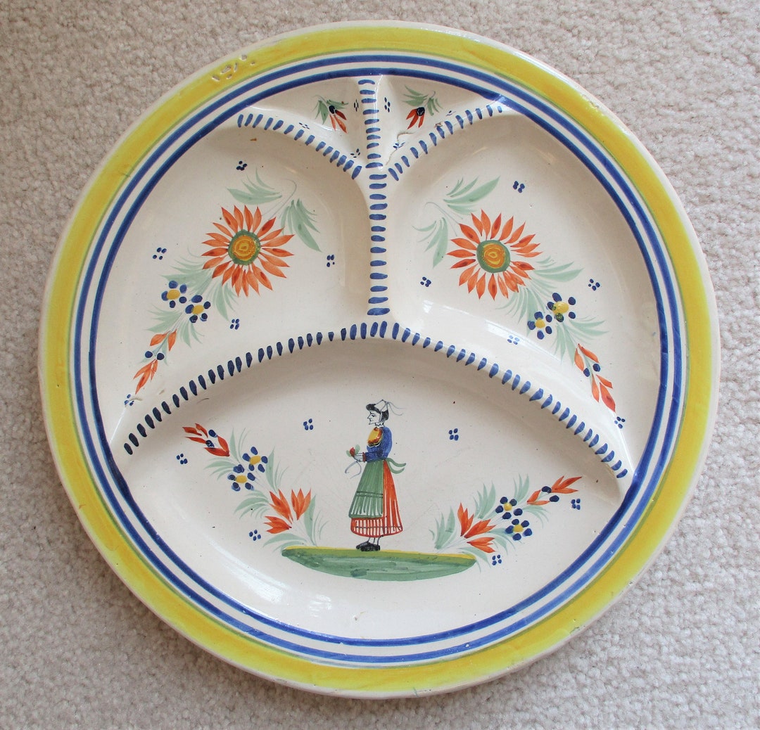 Vintage QUIMPER Ware Divided PLATE Compartment Breton Woman - Etsy