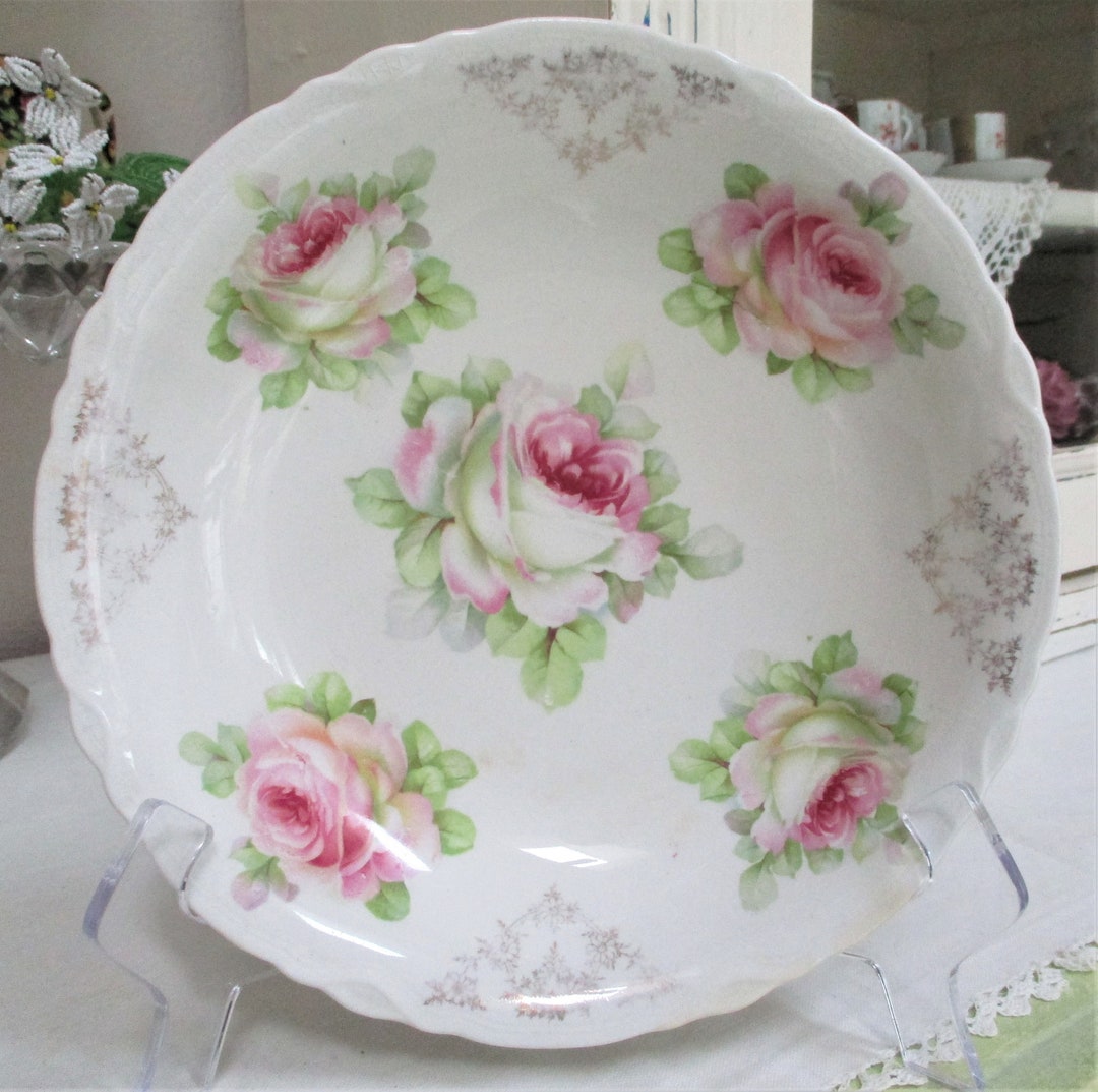 ANTIQUE Dresden China Porcelain BOWL Shabby Large Cabbage Roses - Etsy