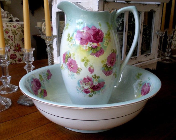 Antique Porcelain PITCHER & BOWL Roses Basin Chic England - Etsy