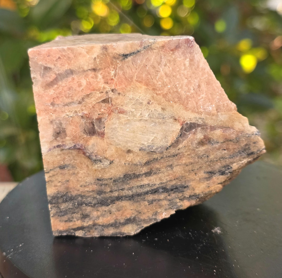 Vintage Polished Pink Gneiss Specimen With Iridescent Feldspar Crystal ...