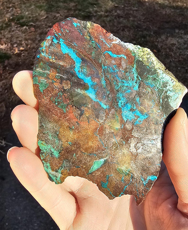 4" Polished Parrot Wing Chrysocolla Slab With Stunning Colors - Etsy