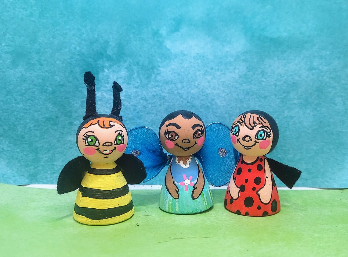 Peg Doll Bumble Bee, Lady Bug, Fairy and Their Babies - Etsy