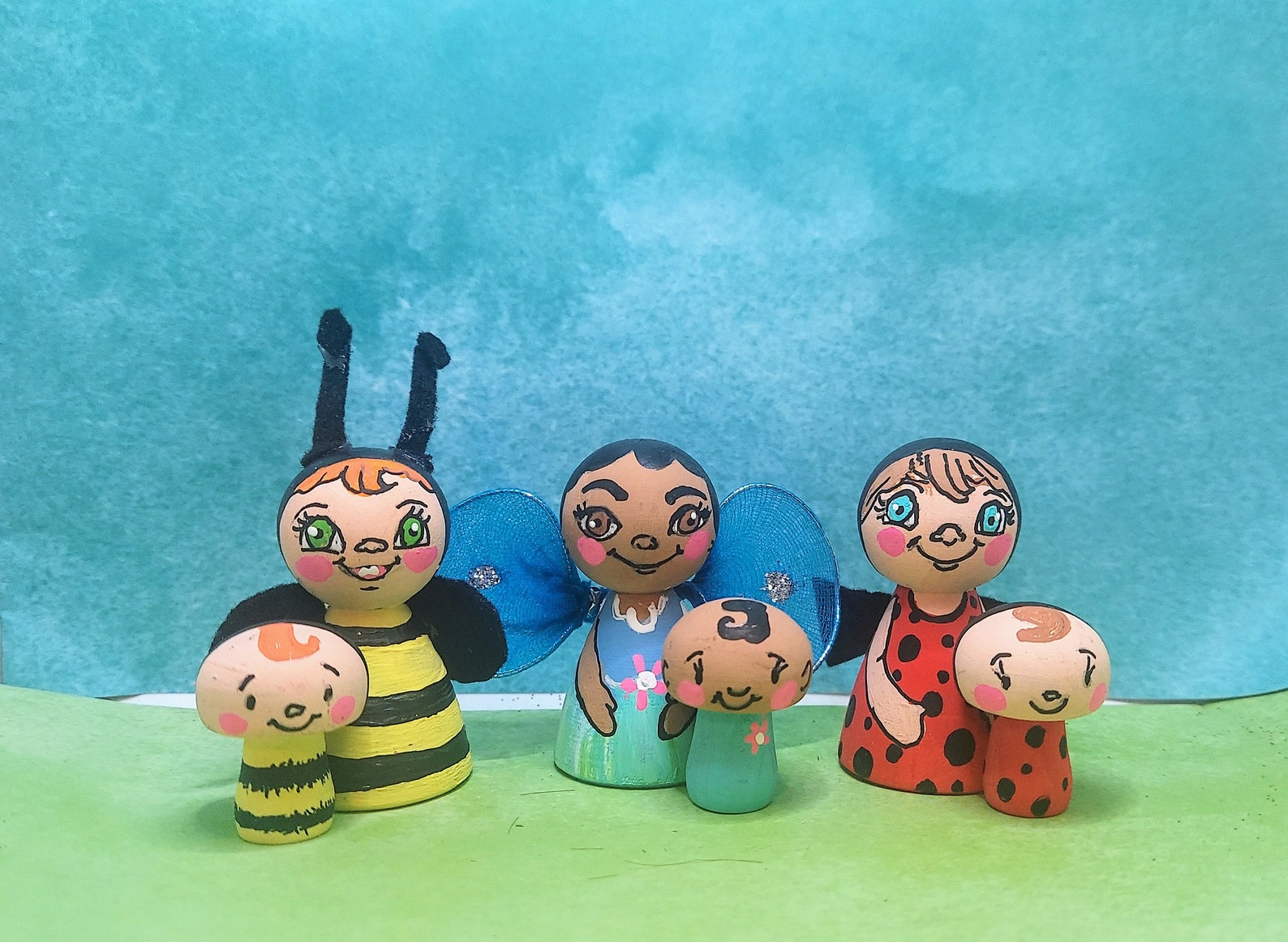 Peg Doll Bumble Bee, Lady Bug, Fairy and Their Babies - Etsy