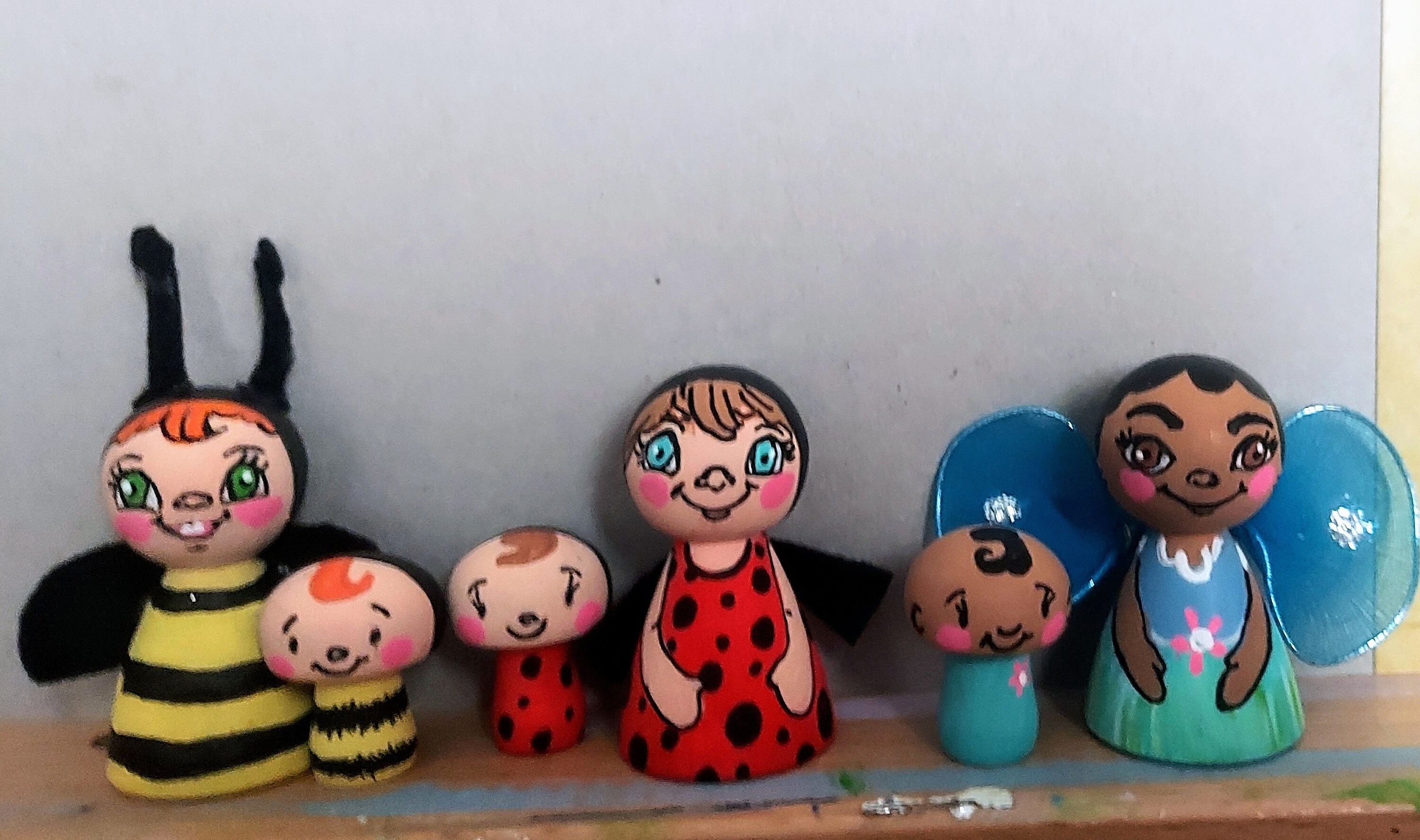 Peg Doll Bumble Bee, Lady Bug, Fairy and Their Babies - Etsy