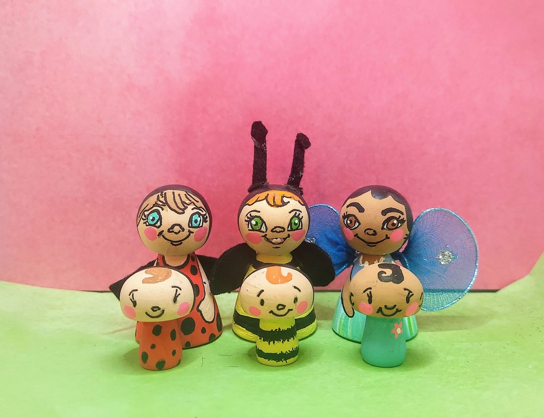 Peg Doll Bumble Bee, Lady Bug, Fairy and Their Babies - Etsy