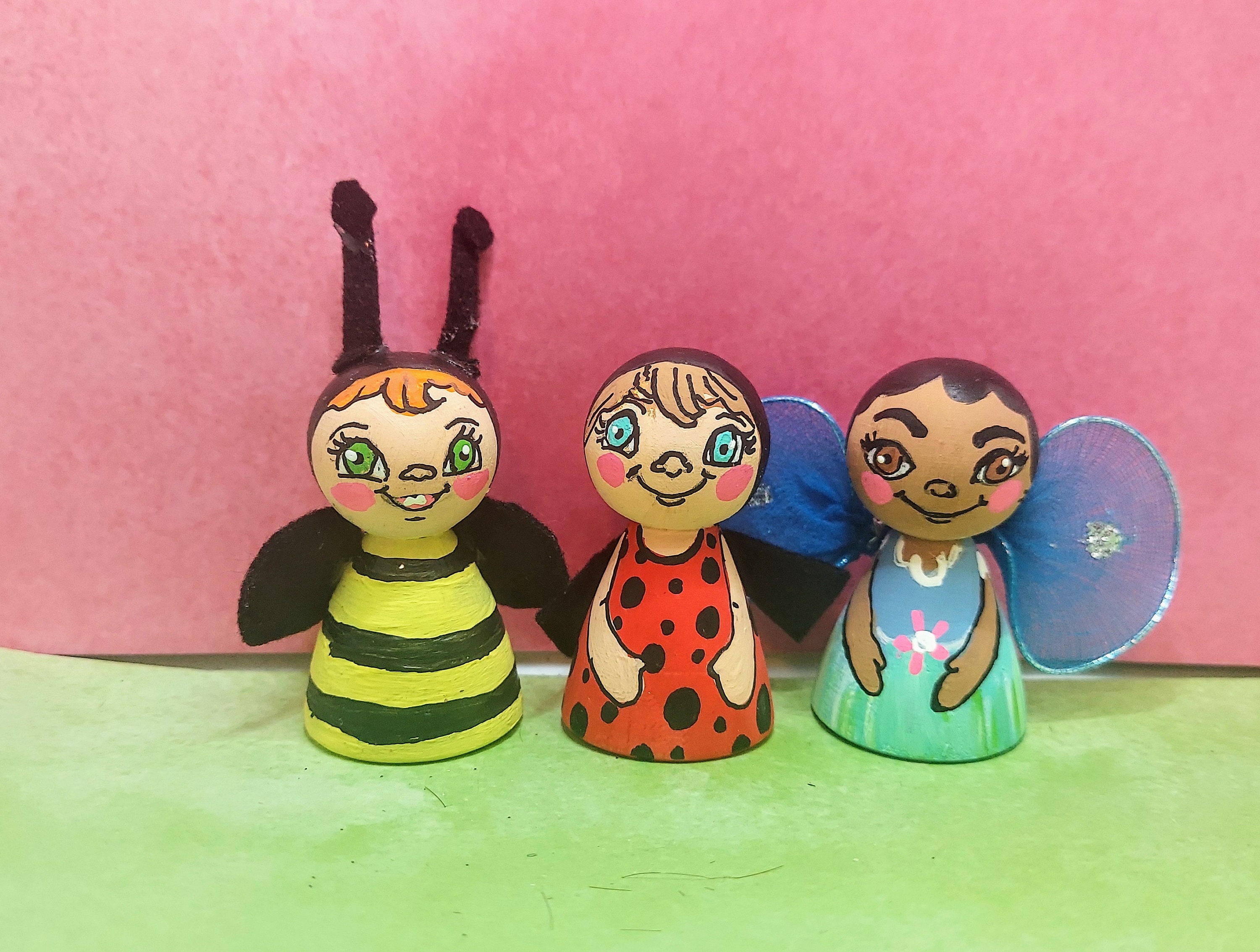 Peg Doll Bumble Bee, Lady Bug, Fairy and Their Babies - Etsy