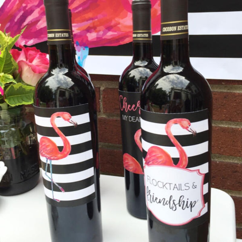 Flamingo Wine Label - Etsy