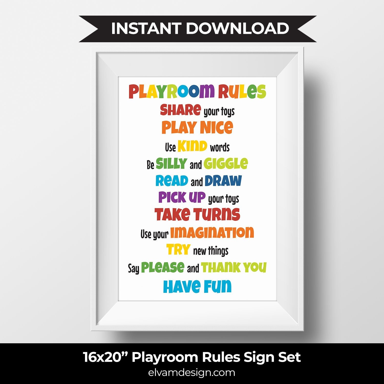 Playroom Rules and ABC Sign Bundle. Rainbow Playroom Wall Decor ...