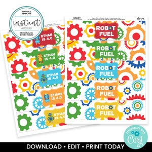 Editable Robot Bottle Wraps. Robot Birthday Party Water Bottle Labels ...