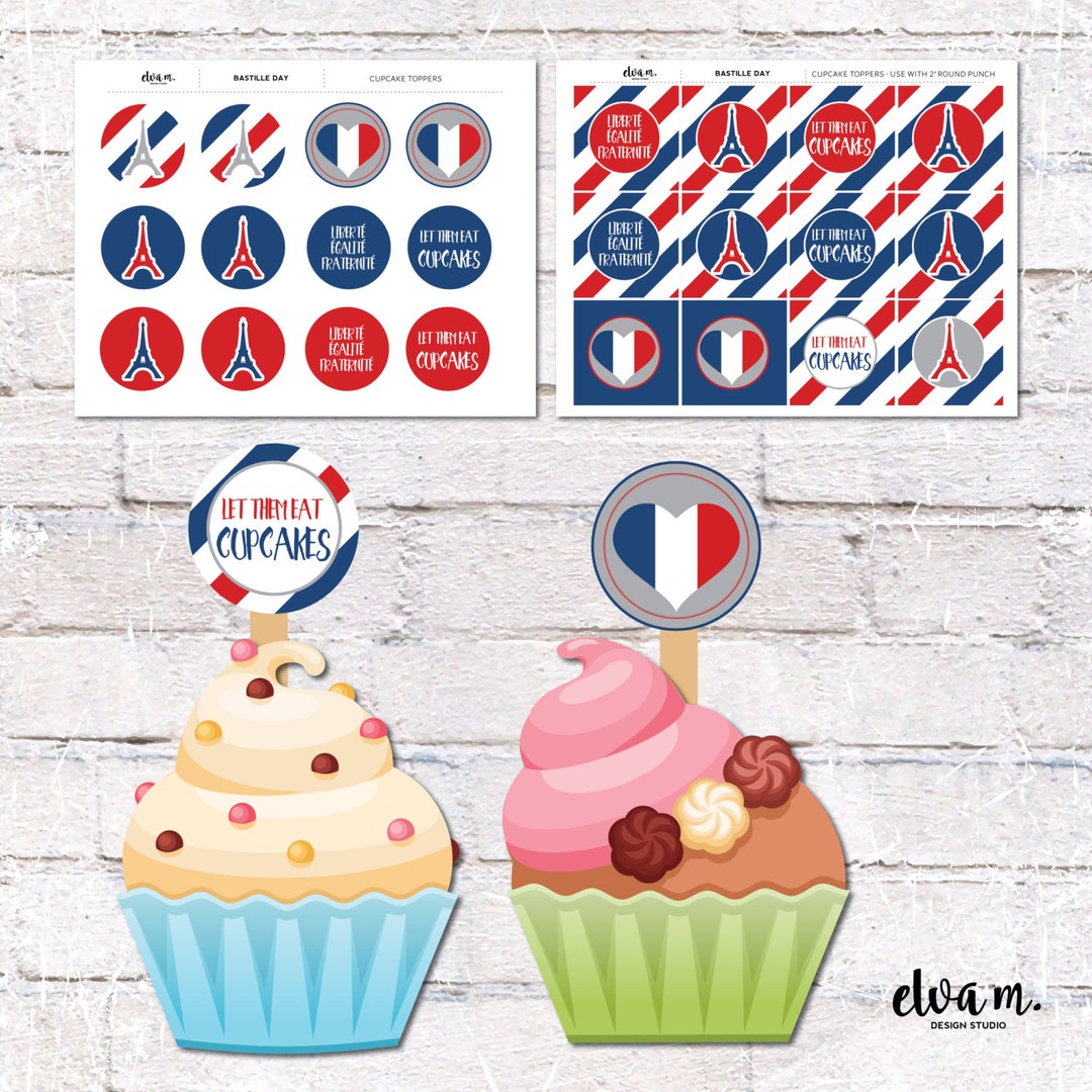 French Theme Cupcake Toppers and Cake Bunting. French Theme Party Decor ...
