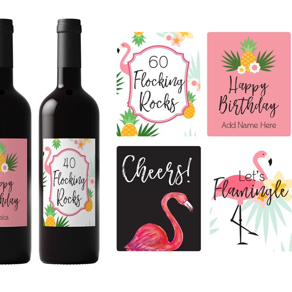 Flamingo Wine Label - Etsy