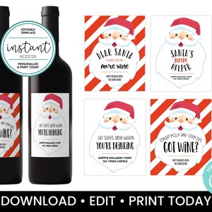 Santa Christmas Wine Label Set. Personalize and Print Christmas Wine ...