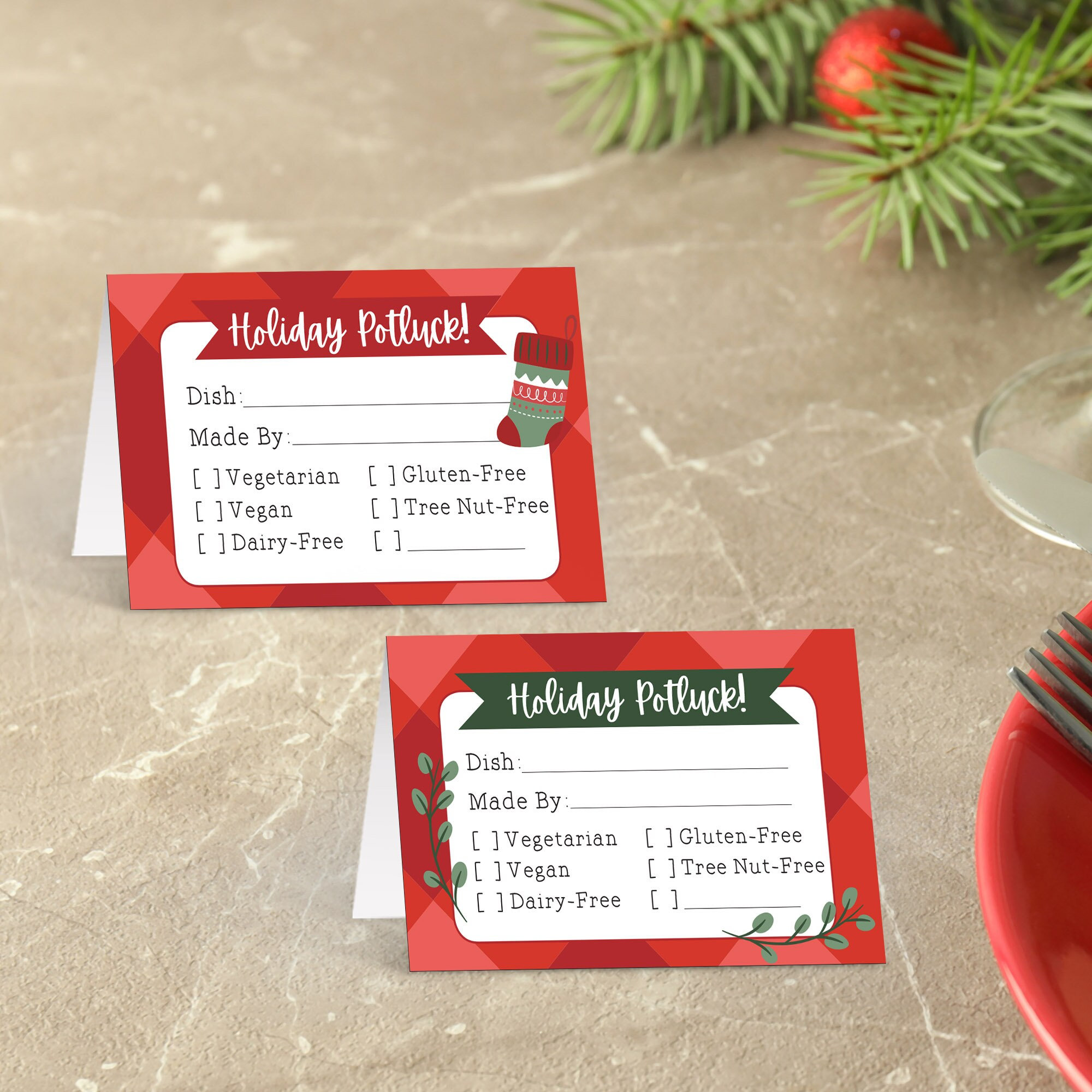 Holiday Potluck Food Tent Cards With Allergy / Food Indicators. Potluck ...