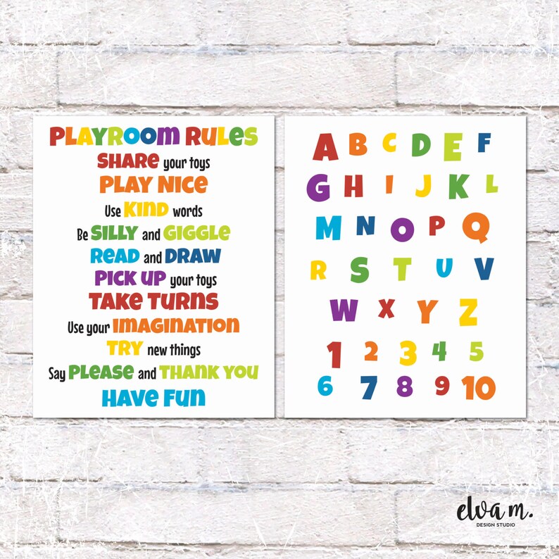 Playroom Rules and ABC Sign Bundle. Rainbow Playroom Wall Decor ...