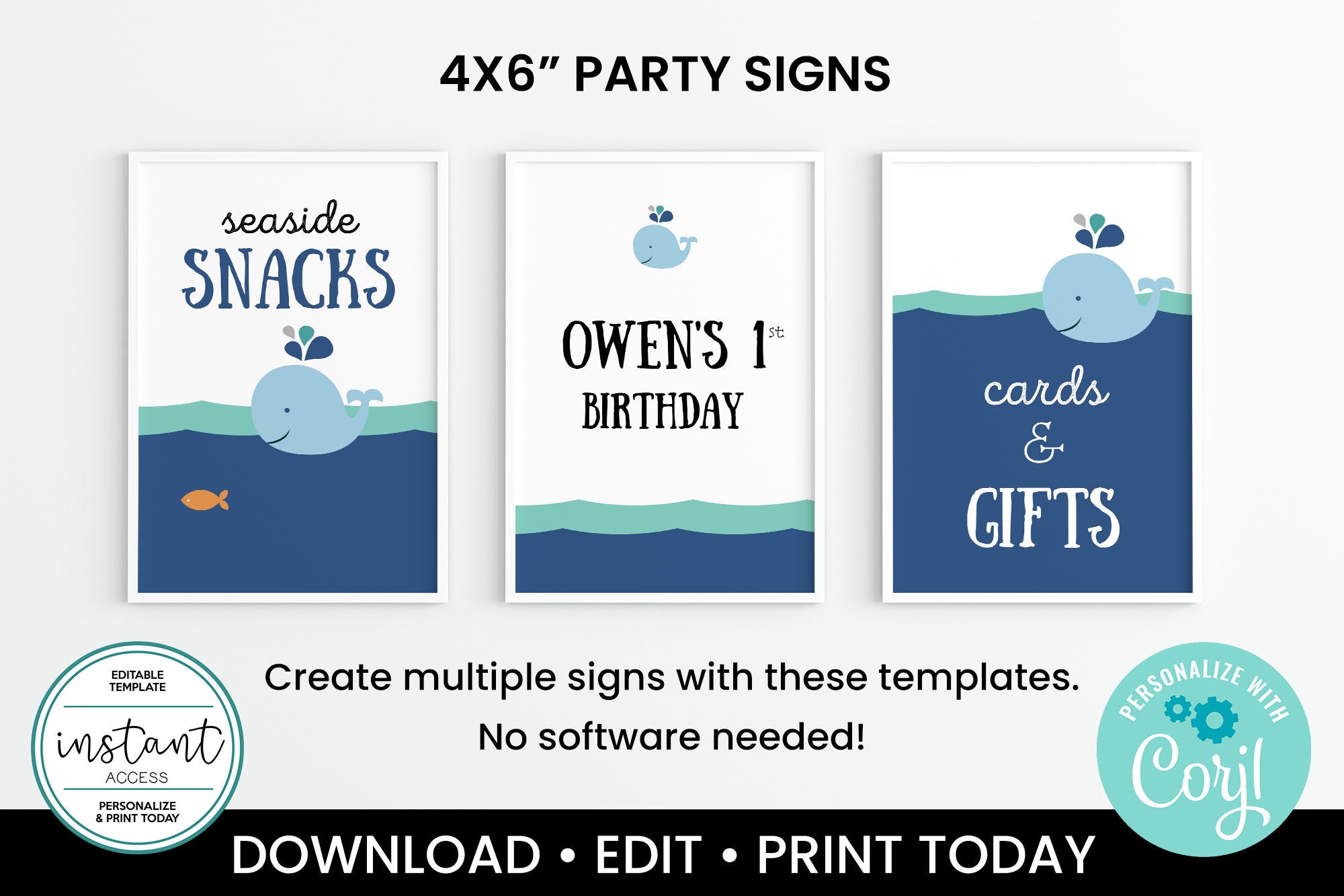 Editable Whale Party Signs. 4x6 Whale Party Signs. Whale - Etsy