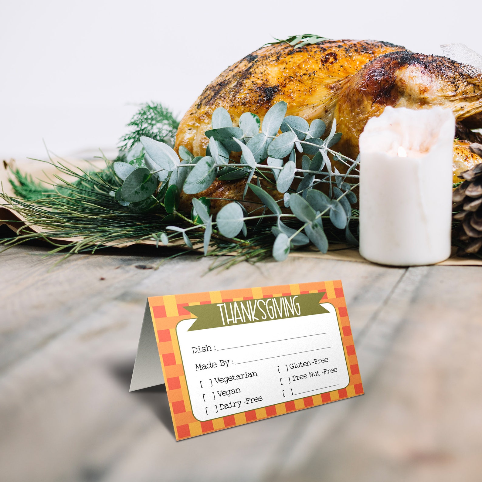 Thanksgiving Potluck Food Tent Cards With Allergy / Food Indicators ...