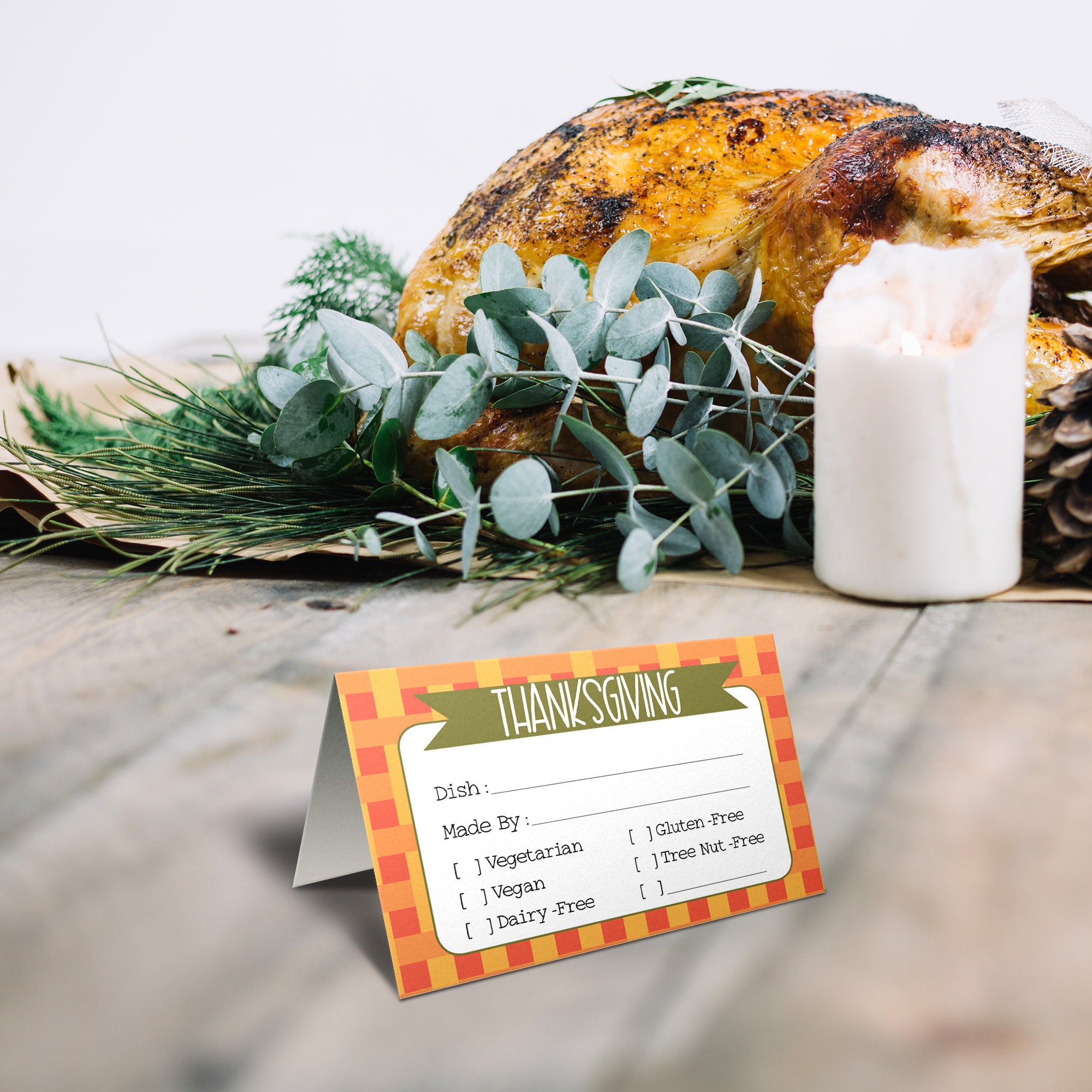Thanksgiving Potluck Food Tent Cards With Allergy / Food Indicators ...