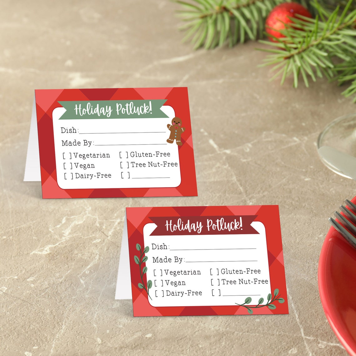 Holiday Potluck Food Tent Cards With Allergy / Food Indicators. Potluck ...