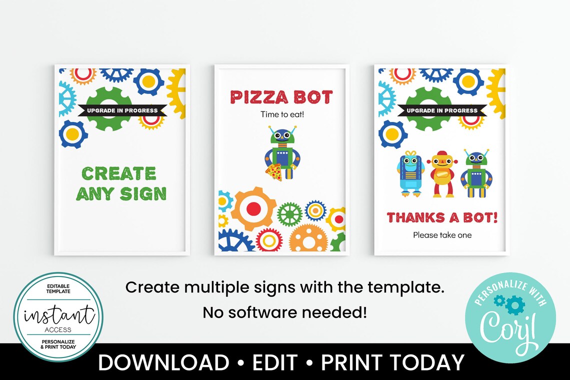 Editable Robot Birthday Printable Set. Robot Birthday Party | Etsy
