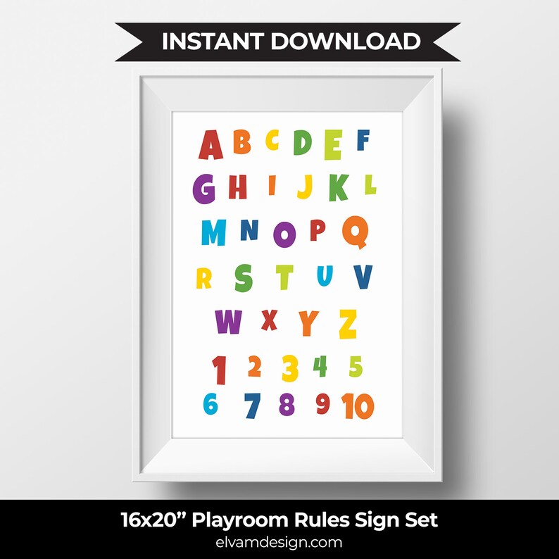 Playroom Rules and ABC Sign Bundle. Rainbow Playroom Wall Decor ...