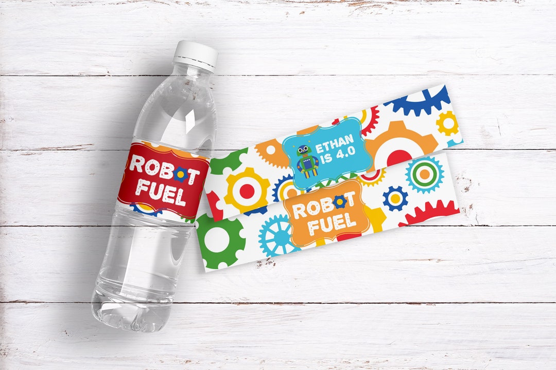Editable Robot Bottle Wraps. Robot Birthday Party Water Bottle Labels ...