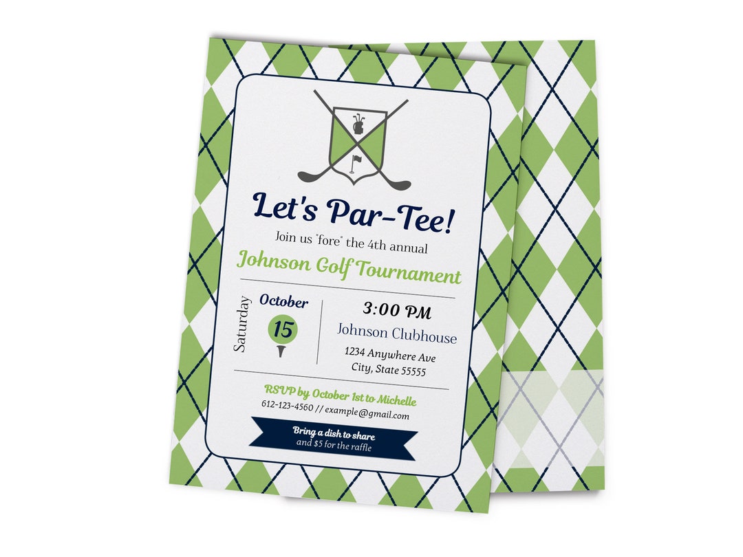 Golf Party Invitation. Argyle Golf Party Theme. Editable Golf Invite ...