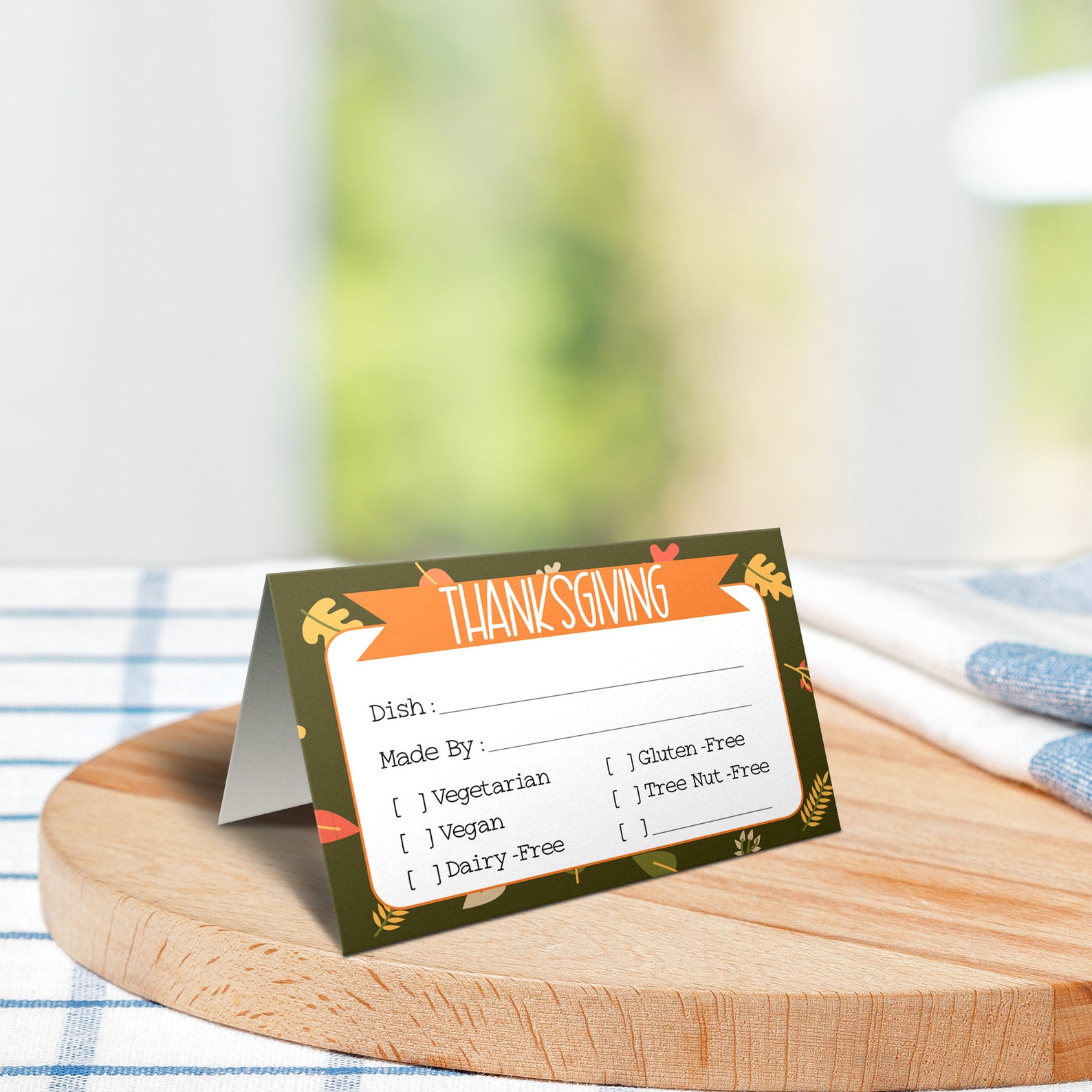 Thanksgiving Potluck Food Tent Cards With Allergy Indicators (instant ...