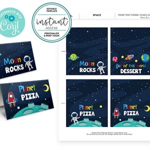 Editable Space Birthday Food Tent Cards or Place Card. Space Birthday ...