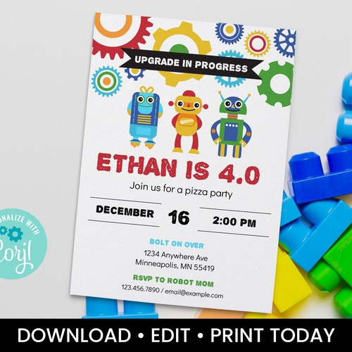 Robot Birthday Invitation. Kids Birthday Party. Robot Birthday - Etsy