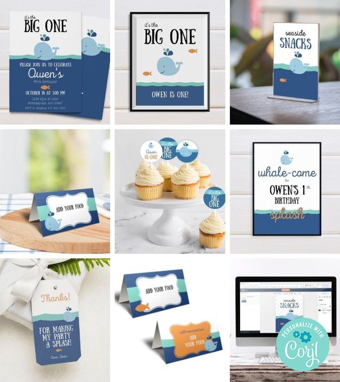 Editable Whale Birthday Printable Set. Whale Birthday Party | Etsy