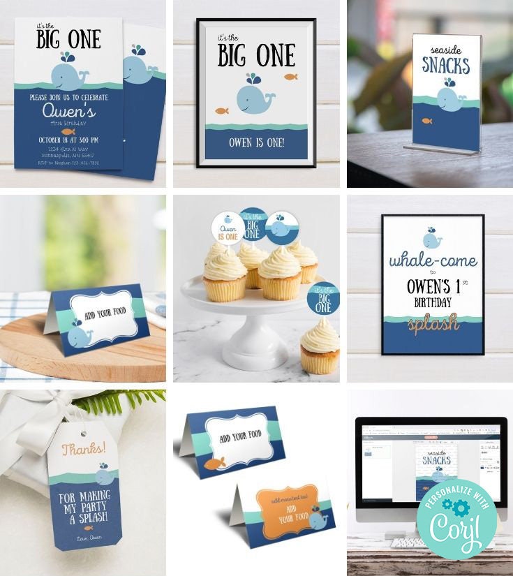Editable Whale Birthday Printable Set. Whale Birthday Party Printables ...