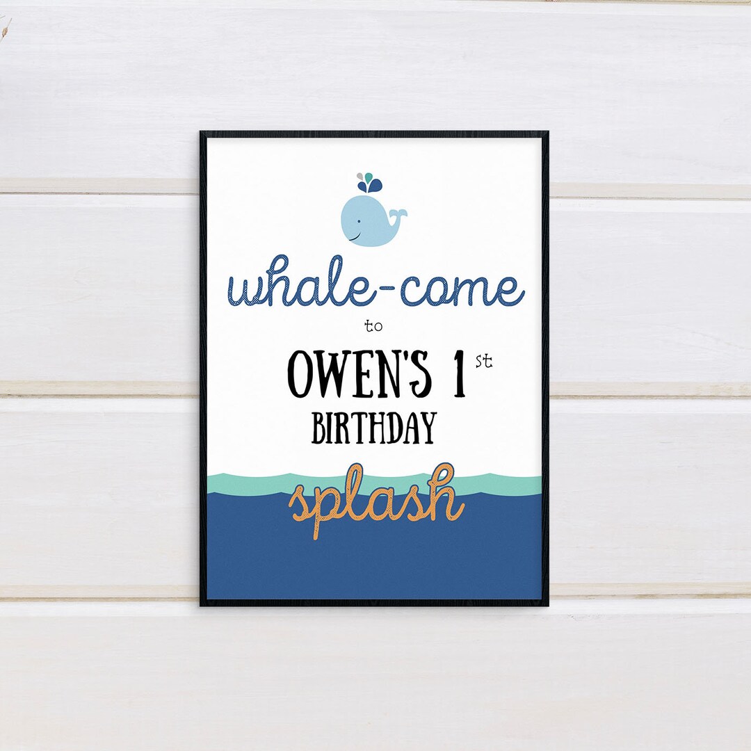 Editable 8x10" Whale Party Sign Template in 2 Designs. Whale First ...