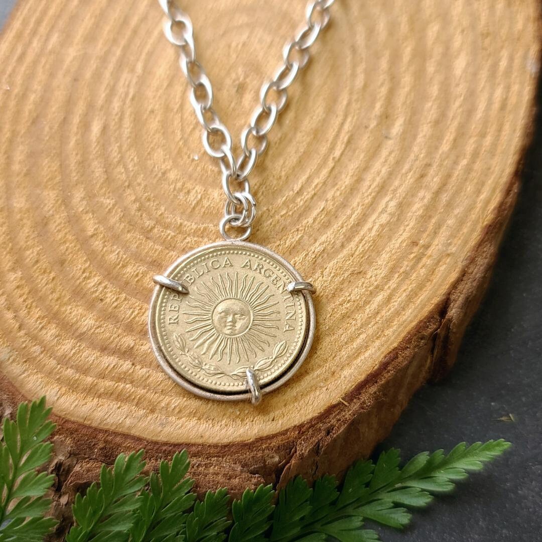 Two Tone Peso Coin Necklace on Dainty Cable Chain - Etsy
