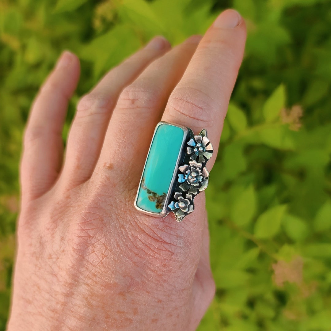 Floral Blue Turquoise Statement Ring //botanical Jewelry/large Flower ...