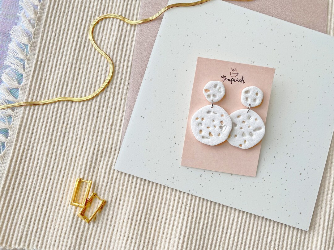 SHELL PEBBLE STATEMENTS - Chunky Polymer Clay Earrings: Seaside White ...