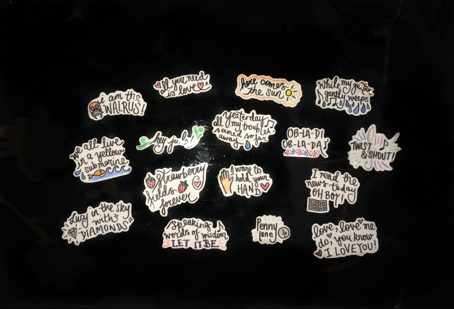 The Beatles Illustrated Sticker Set Glossy Beatles Lyrics | Etsy