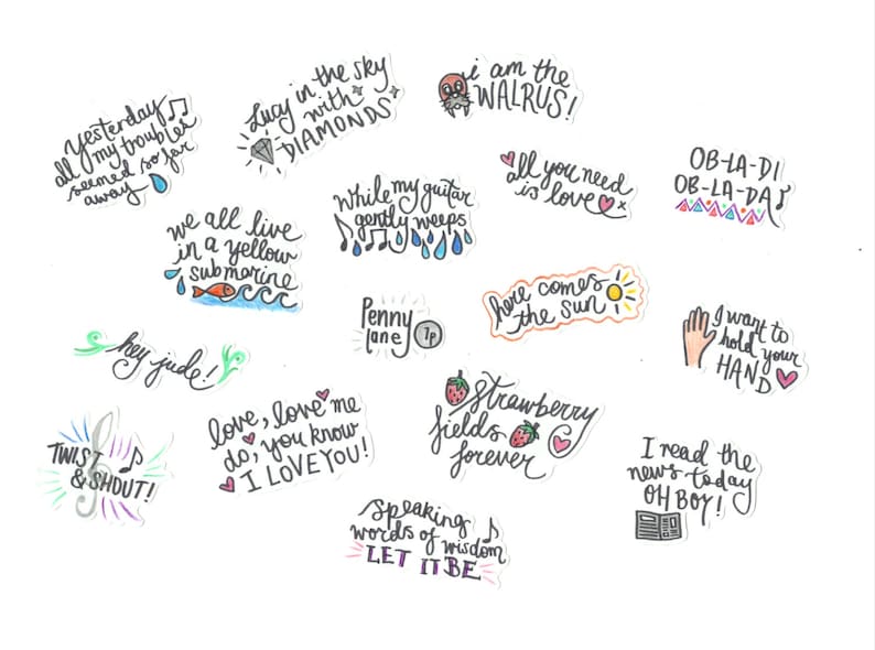 The Beatles Illustrated Sticker Set! Glossy Beatles Lyrics Stickers ...