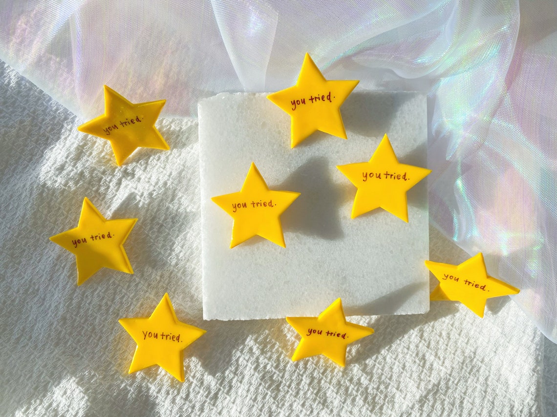 YOU TRIED PIN - Yellow: Gold Star, Well Done, Meme Teacher Gift ...