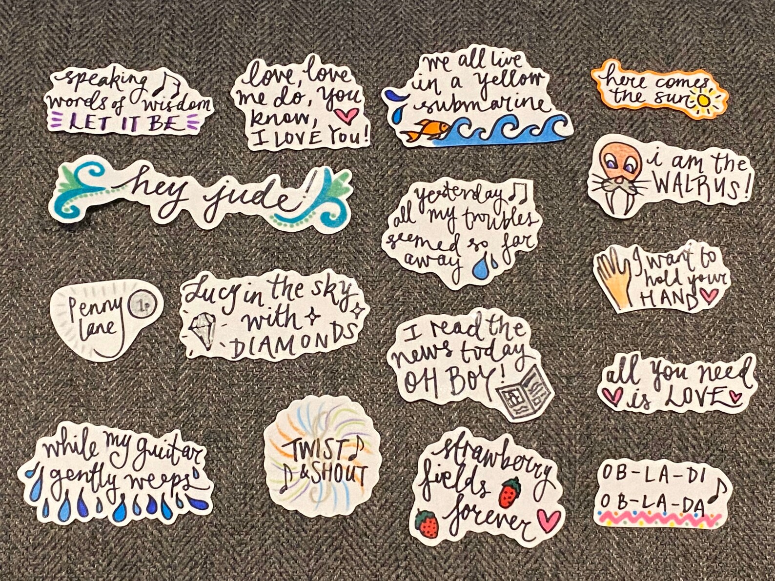 The Beatles Illustrated Sticker Set! Glossy Beatles Lyrics Stickers ...